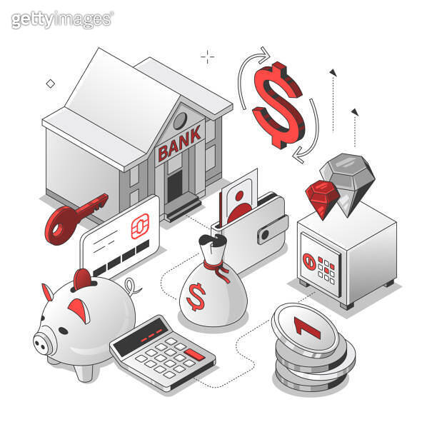 Finances and banking - red and black isometric line illustration 이미지 ...