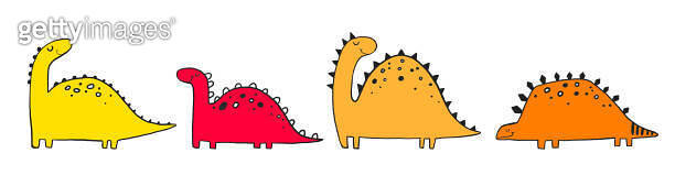set of doodle simple cartoon dinosaurs. Dino isolated illustration ...