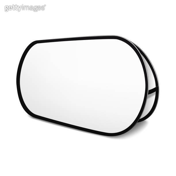 Blank white double-sided pop-up banner realistic vector mockup. Trade ...