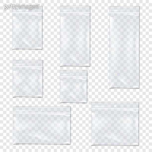 Clear vinyl zipper pouch with hanging hole. Vector mock-up set ...