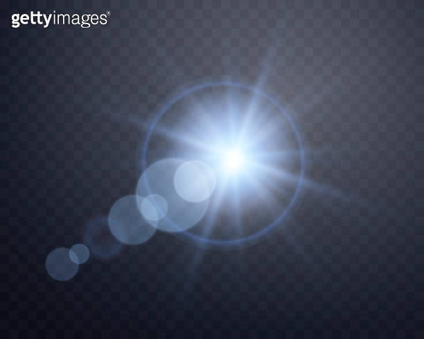 Blue sunlight lens flare, sun flash with rays and spotlight. Glowing ...