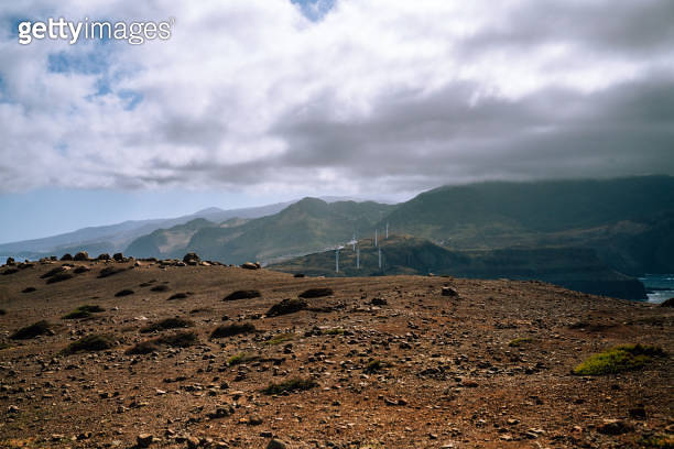 High angle view breathtaking scenery of mountain range and plains in ...