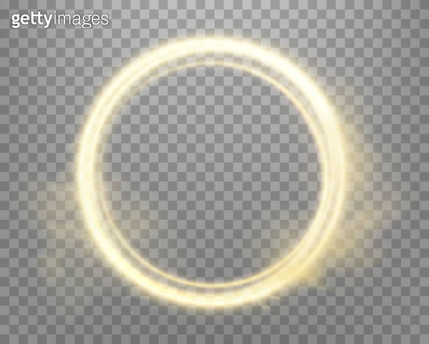 Gold magic glowing ring with smoke. Neon realistic energy flare halo ...