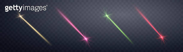 Glowing magic laser beams set. Neon line, presentation pointer. Blue ...