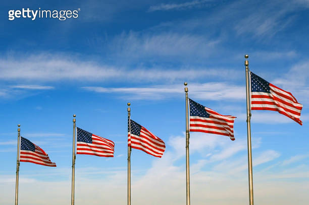 Row of Stars and Stripes flags in the USA 이미지 (2156644245) - 게티이미지뱅크