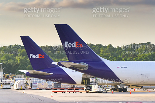 Tail fins of Fedex Boeing 767 cargo jets in Baltimore Washington ...