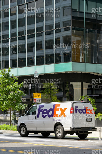 Federal Express FedEx delivery van outside offices in Washington DC ...