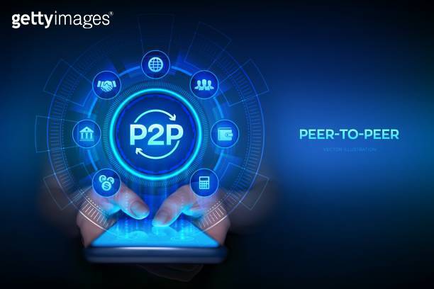 Peer to peer. P2P payment and online model for support or transfer ...