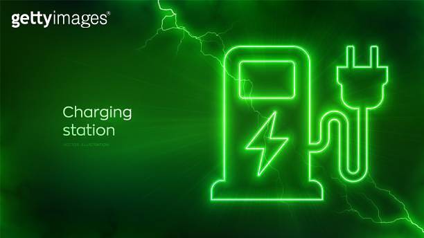 Electric vehicles charging point. Charging station icon with electrical ...