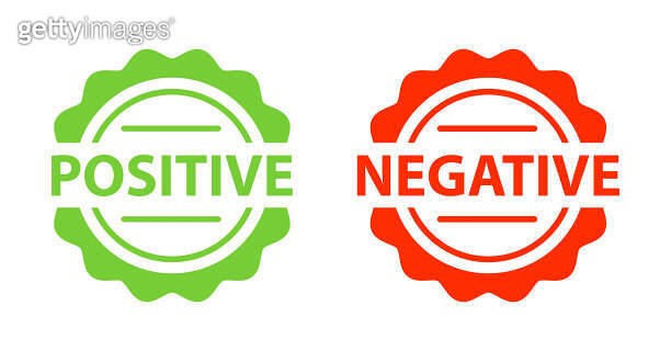 Positive and negative, label. Two green and red stickers 이미지 ...