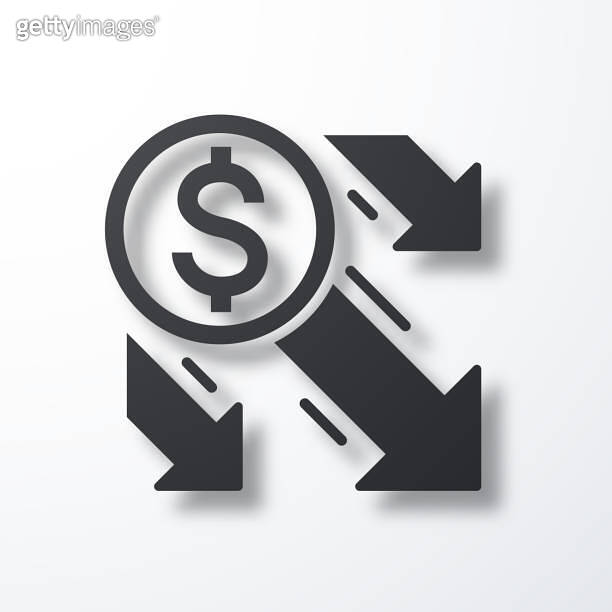Dollar decrease. Icon with shadow on white background 이미지 (2111392850) - 게티이미지뱅크