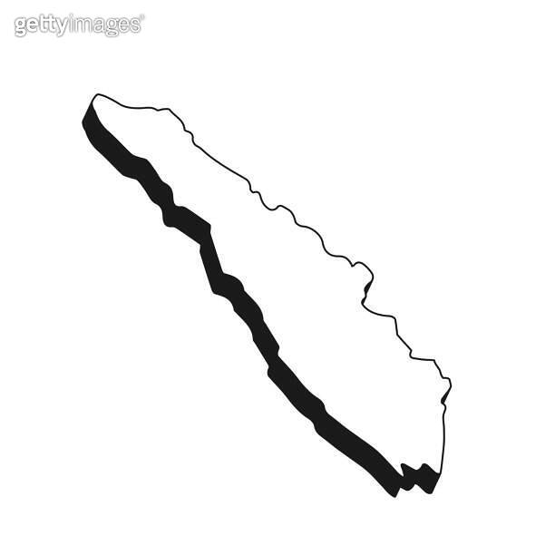 Sumatra map with black outline and shadow on white background ...