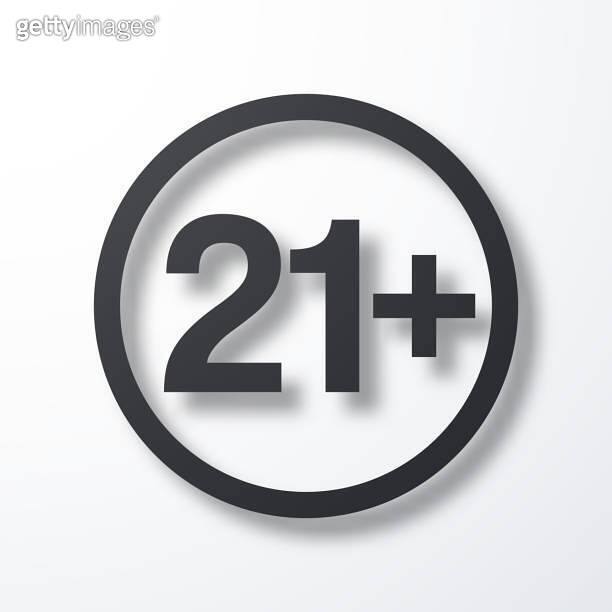 21+ Twenty-one plus sign - Age restriction. Icon with shadow on white ...