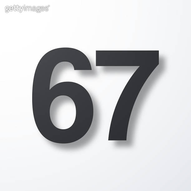 67 - Number Sixty-seven. Icon with shadow on white background ...