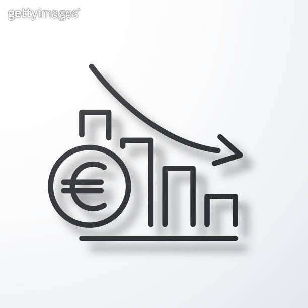 Chart of decreased Euro rate. Line icon with shadow on white background ...