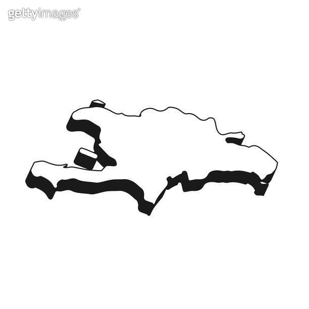 Hispaniola map with black outline and shadow on white background ...
