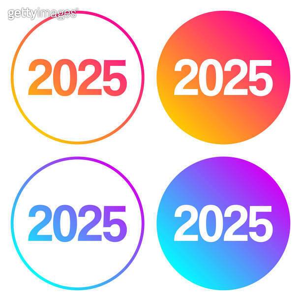 2025 - Two thousand twenty-five. Round icons with color gradients ...