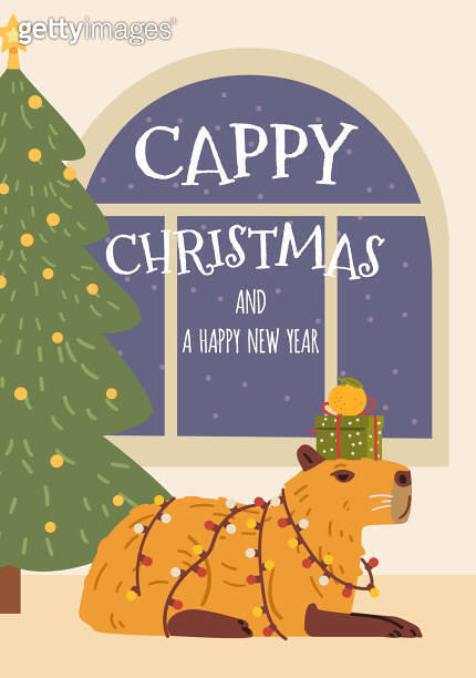 Cappy Christmas and happy New Year vector greeting card with funny ...