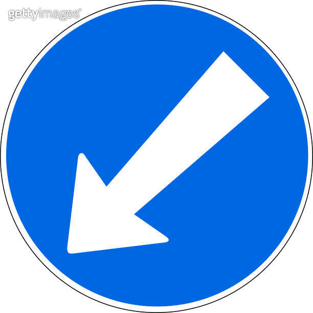 Illustration with passing obstacle left arrow road sign. 이미지 ...