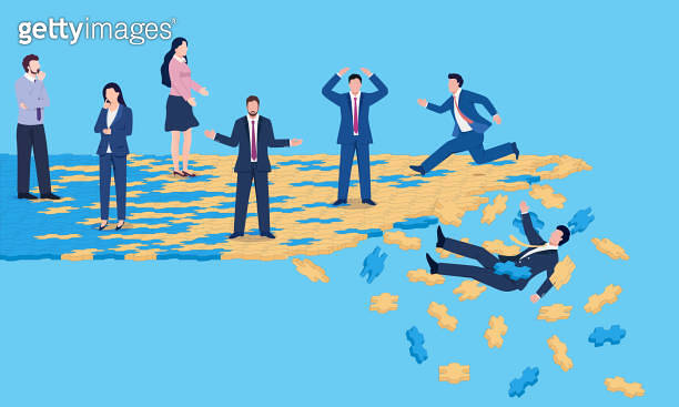 Man falling from beat puzzle, symbol of failure and collapse, vector ...