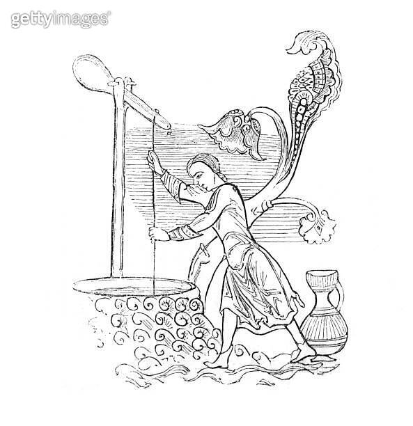 Ancient raising water from a well. well with a loaded lever. First ...