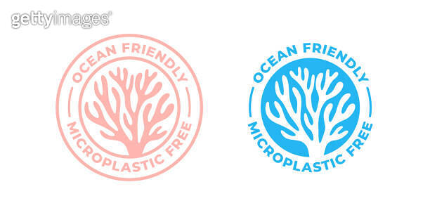 Microplastic free icons with corals for ocean eco friendly package tags ...
