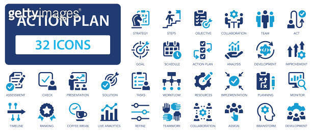 Action plan icons collection. Planning actions and processes in ...
