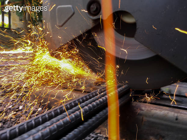 Machine steel cutting tool, Long speed shutter technique, blurred ...