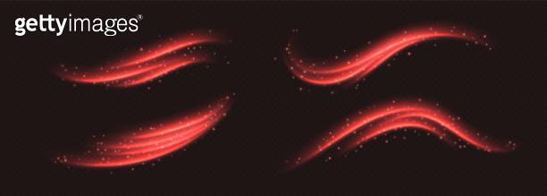 Hot air flow effect, warm heating wind. Red light trails with sparkles ...