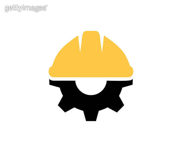 Helmet and gear icon. Safety and protection, engineer. Construction ...