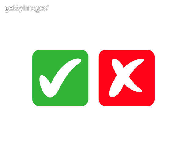 Check mark and cross in square. Flat, color, approved and denied icon ...