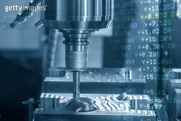 The abstract scene the rough cutting process on CNC milling machine and ...