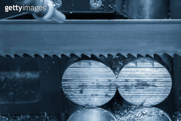 Close up scene the operation of circular blade saw cutting machine ...