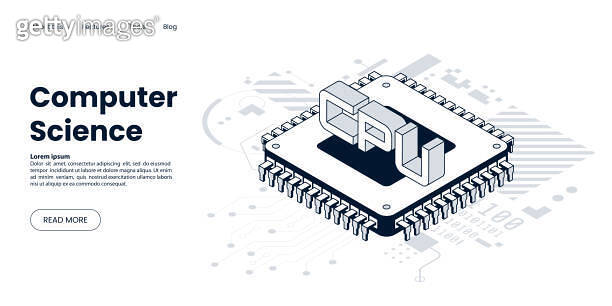 Isometric CPU computer processor in outline style. Computer technology ...