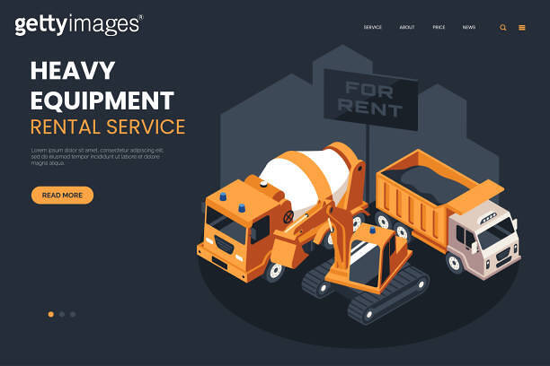 Isometric illustration for construction equipment rental service ...