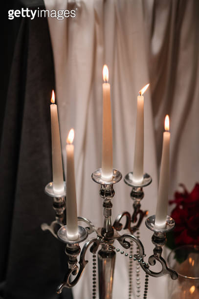Burning candles for surprise marriage proposal. Luxury candlelight date ...