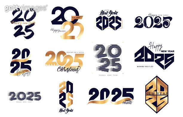 2025 numbers design template set. 2025 New Year logo gold and black ...