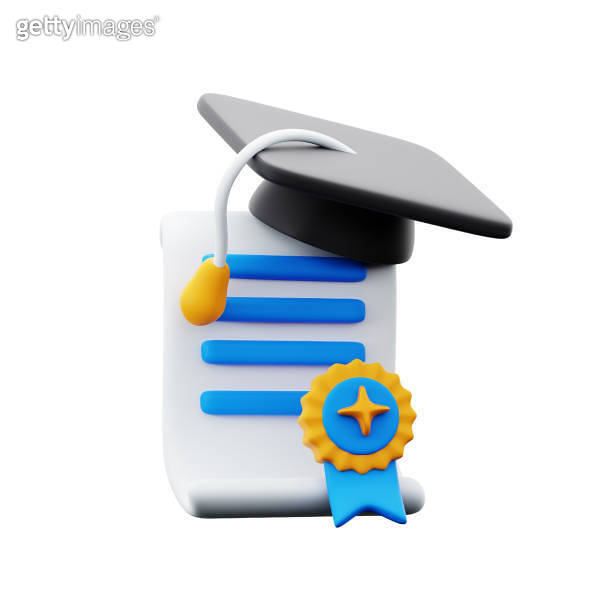 certificate paper with university graduation toga hat and achievement ...