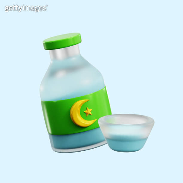 zamzam islam holy drink water bottle with glass cup from mecca 3d icon ...