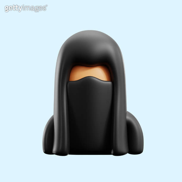 Muslim Women Wearing Niqab Full Face Hijab Islamic Fashion Rule 3d Icon Illustration Render