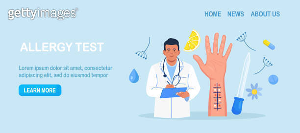Allergy test. Patient hand with incisions for testing for allergens ...