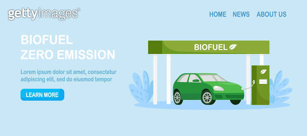 Biofuel petrol refill station with vehicles. Auto fueled with green gas ...