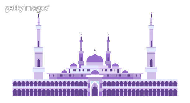 Islamic mosque with domes and minarets in purple tones architectural ...