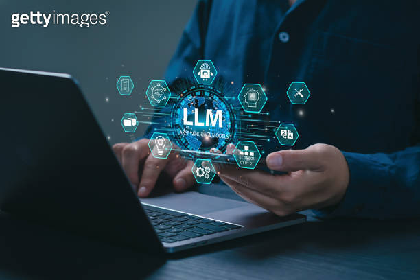 LLM, AI Large Language Model concept. Businessman holding a smartphone ...