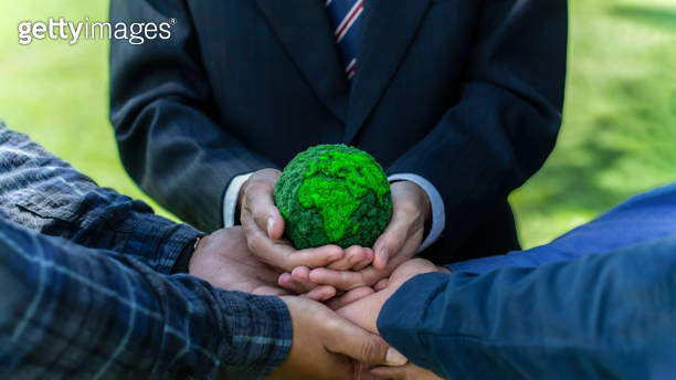 Concept of CSR, Corporate social responsibility and World Environment Day. Business people are ...