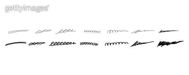 Hand drawn marker pen line stroke set. Highlight underline and strike ...