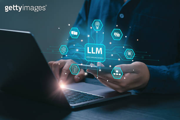 LLM, AI Large Language Model concept. Businessman holding a smartphone ...