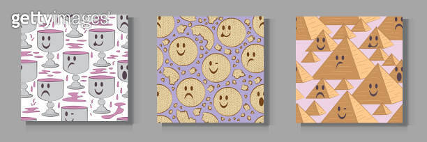 Set of three vector backgrounds for the Jewish Passover. Matzahs, cups ...