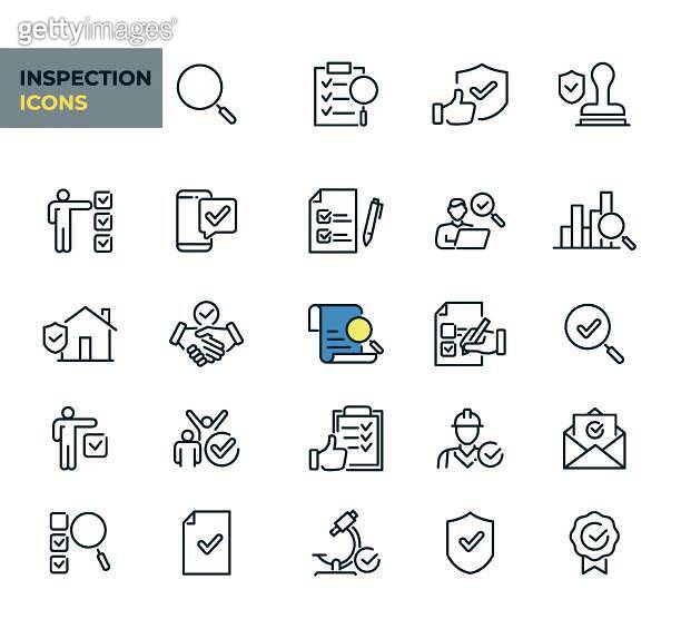Inspection web icons line style. Collection, check, inspect ...