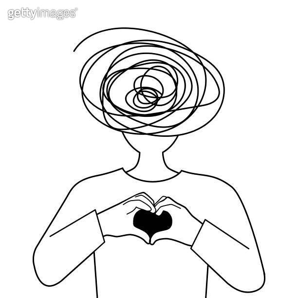 Confused thoughts linear drawing vector illustration. Personality ...